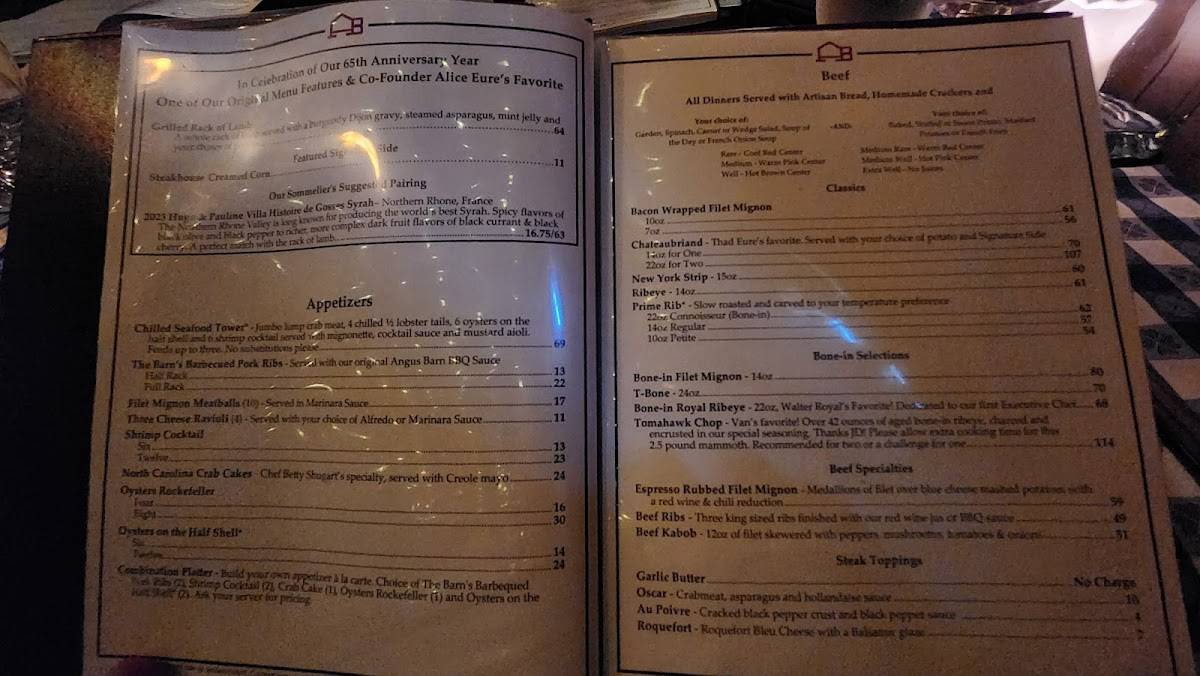 Menu at Angus Barn, Raleigh, Glenwood Ave