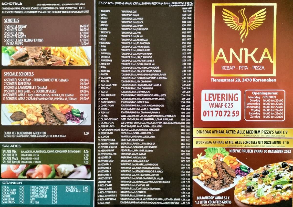 Menu at Anka Kebap pizzeria, Kortenaken