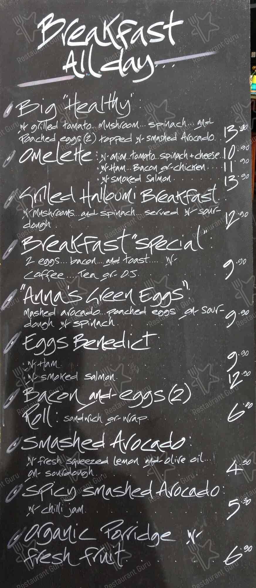 Menu at Anna Cafe North Sydney, North Sydney, 60 Miller St