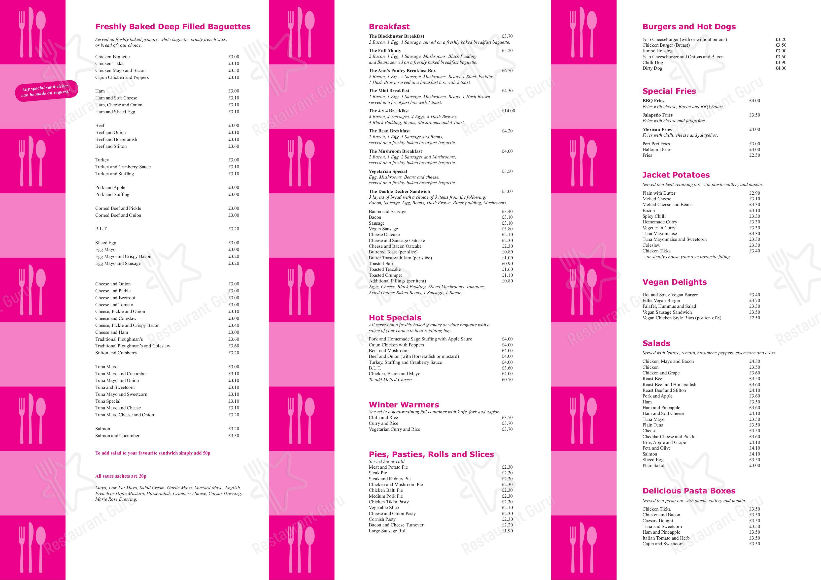 Menu at Ann's Pantry Catering Ltd, Crewe