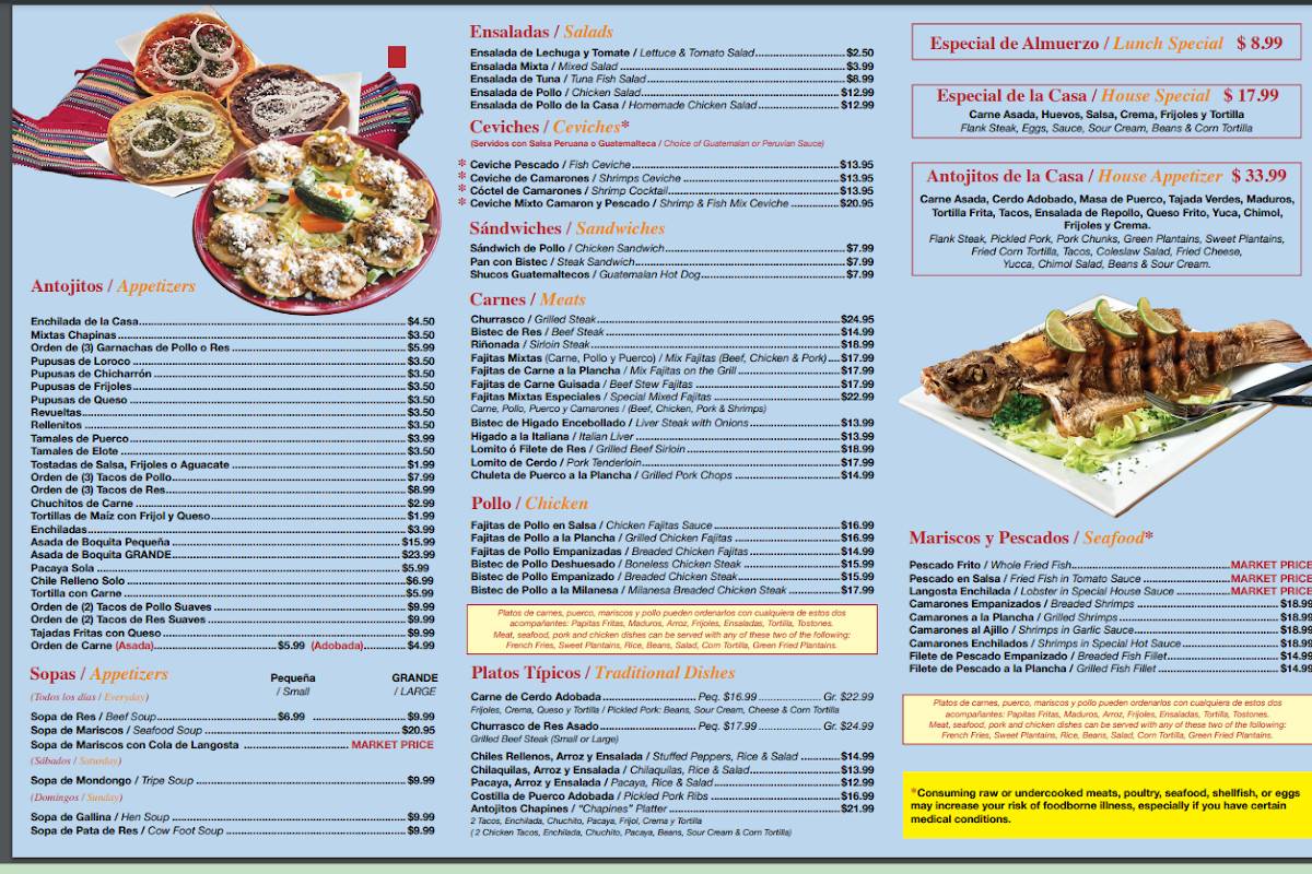 Menu at Antigua Guatemala Restaurant, Miami