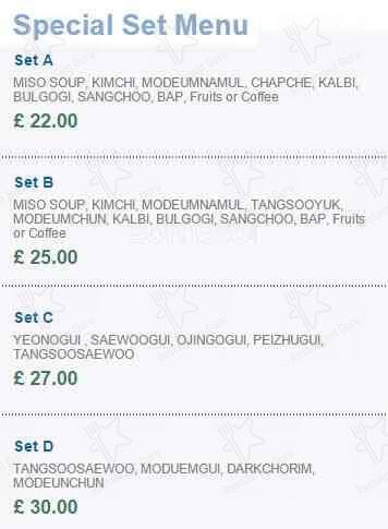 Menu at Arang Restaurant, London