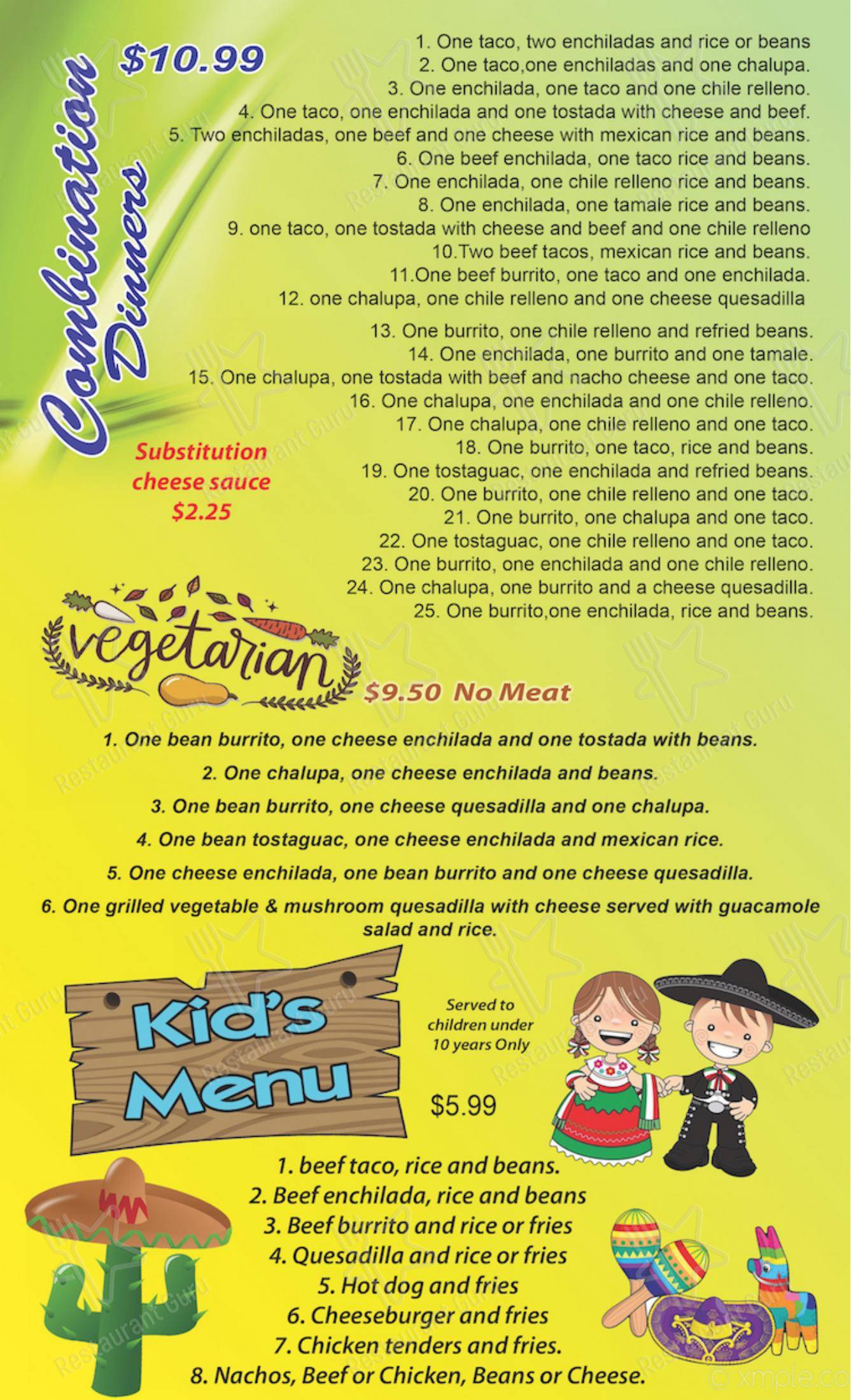Menu at Casa Vieja restaurant, Archbold