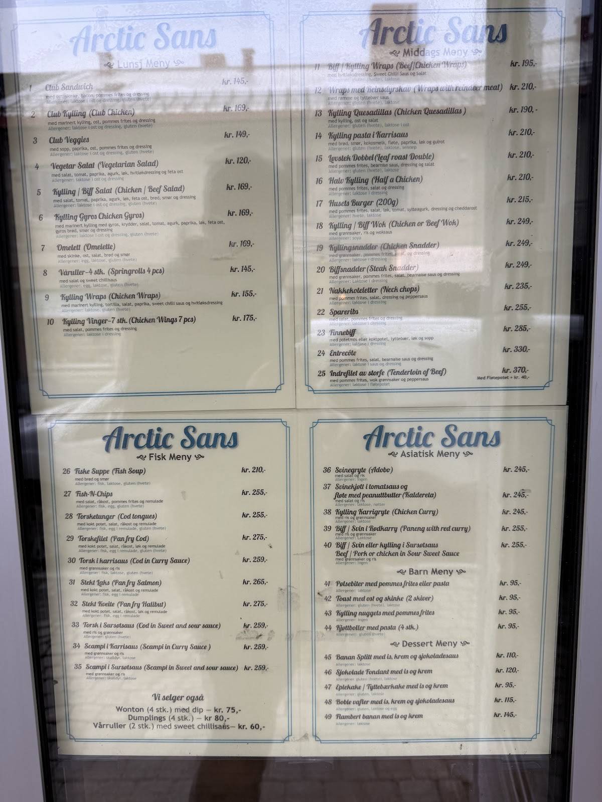Menu at Arctic Sans AS restaurant, Honningsvåg