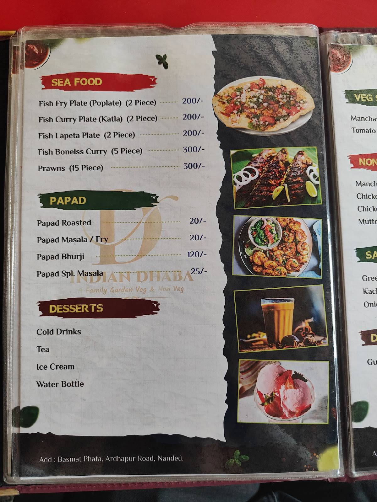 Menu at Indian Dhaba, Ardhapur