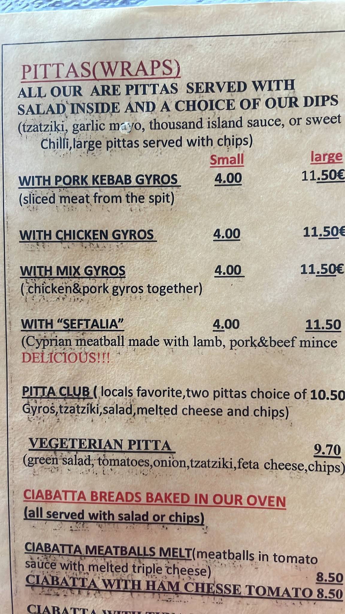Menu at Ζοrbas, Argassi