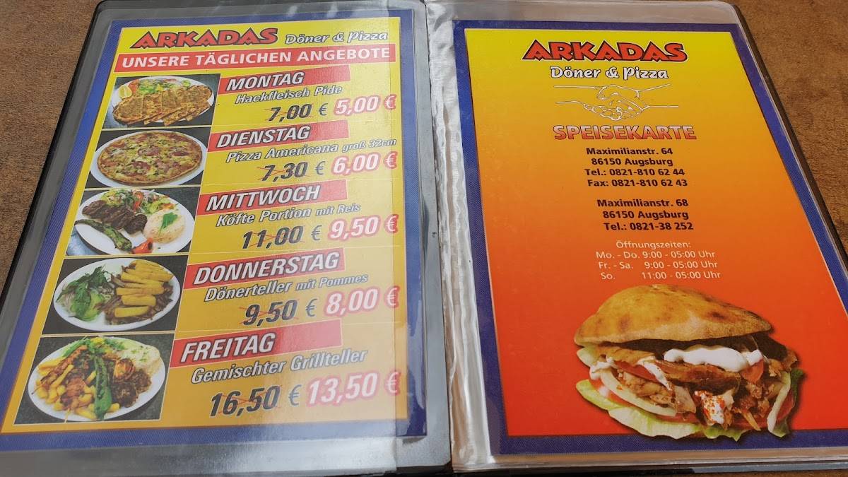 Speisekarte von Restaurant Arkadaş, Augsburg, Maximilianstraße 64