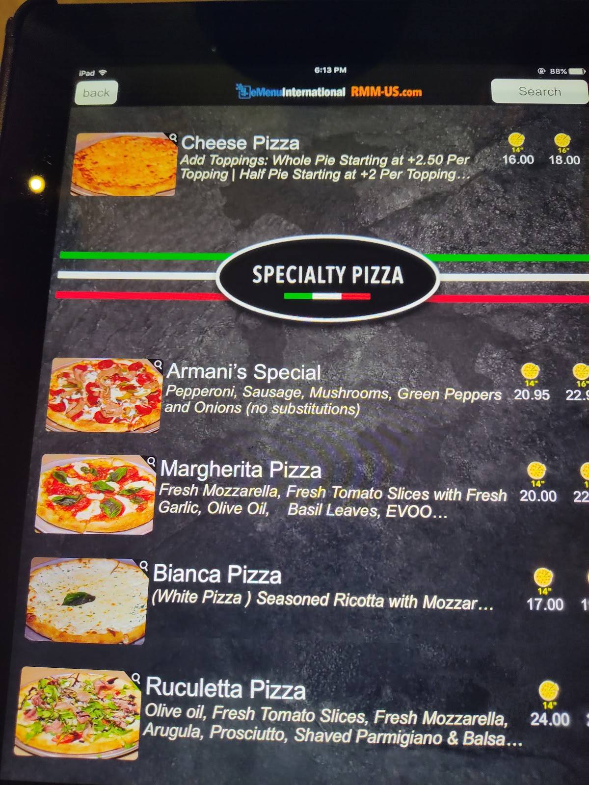 Menu at Armani's Cucina pub & bar, Vero Beach