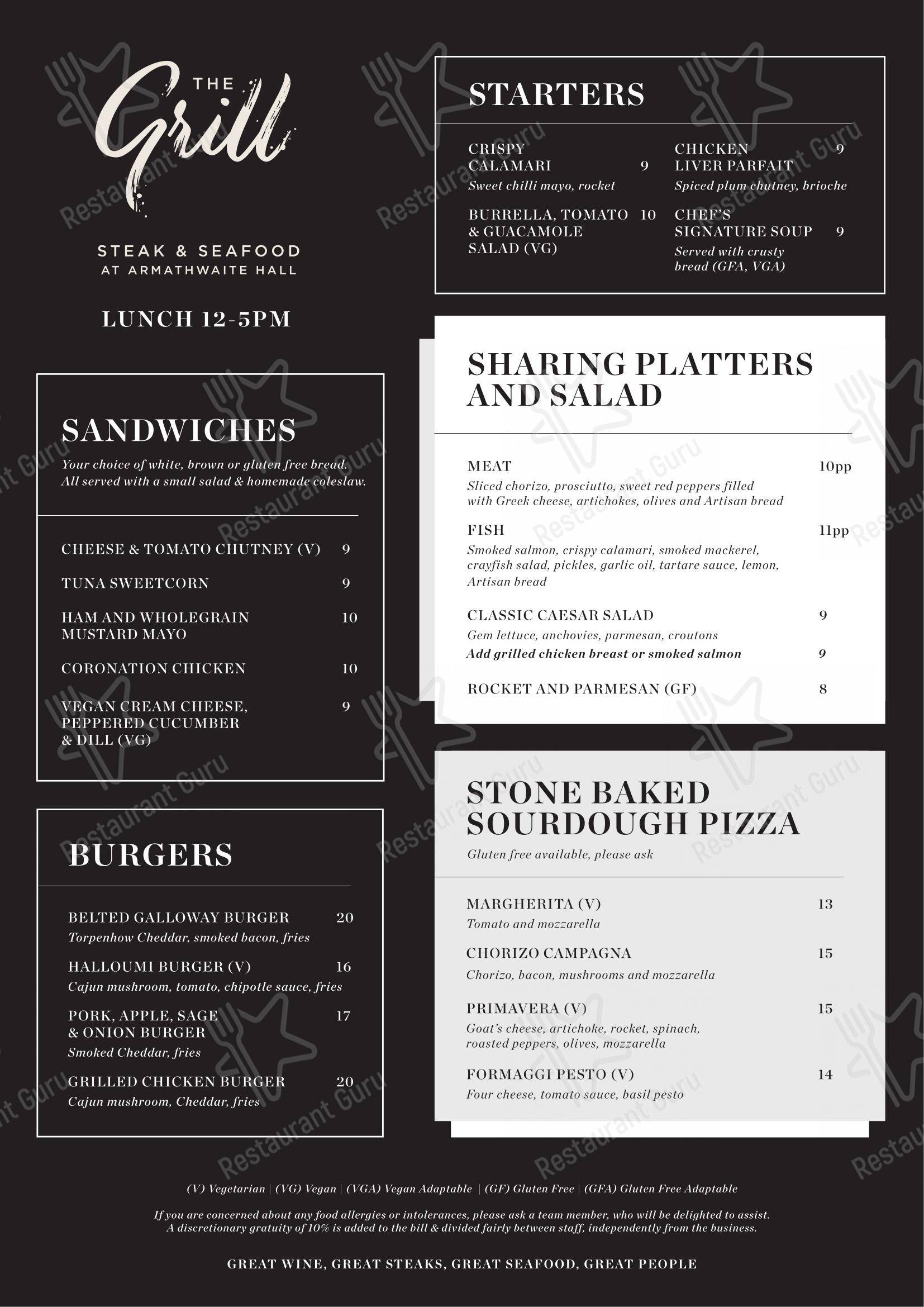 Menu at Armathwaite Hall Hotel & Spa restaurant, Bassenthwaite