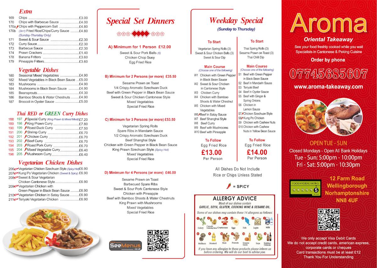 Menu at Aroma Takeaway fast food, Wellingborough, 12 Farm Rd