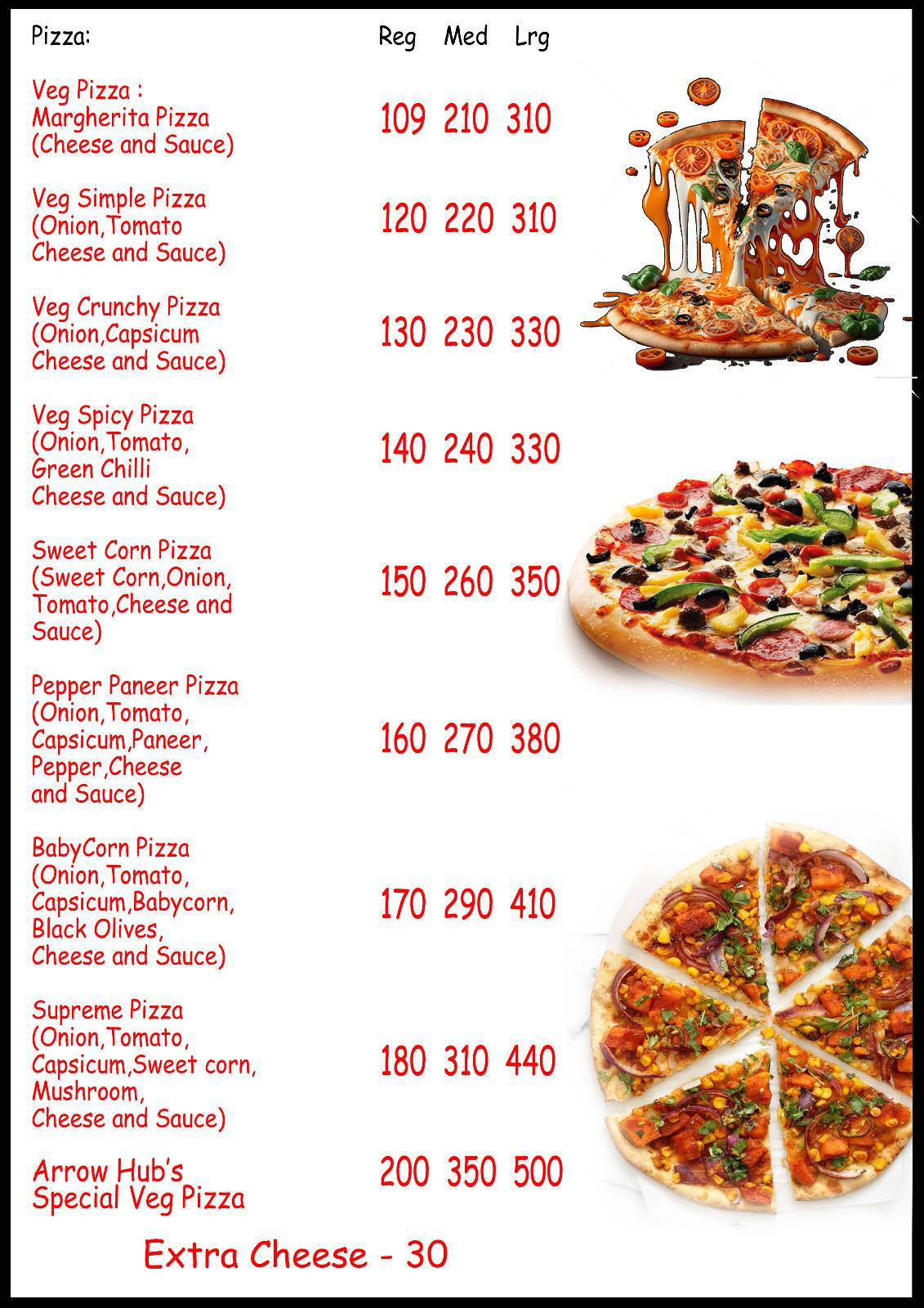 Menu at Arrow Hub (Authentic pizza), Chittoor