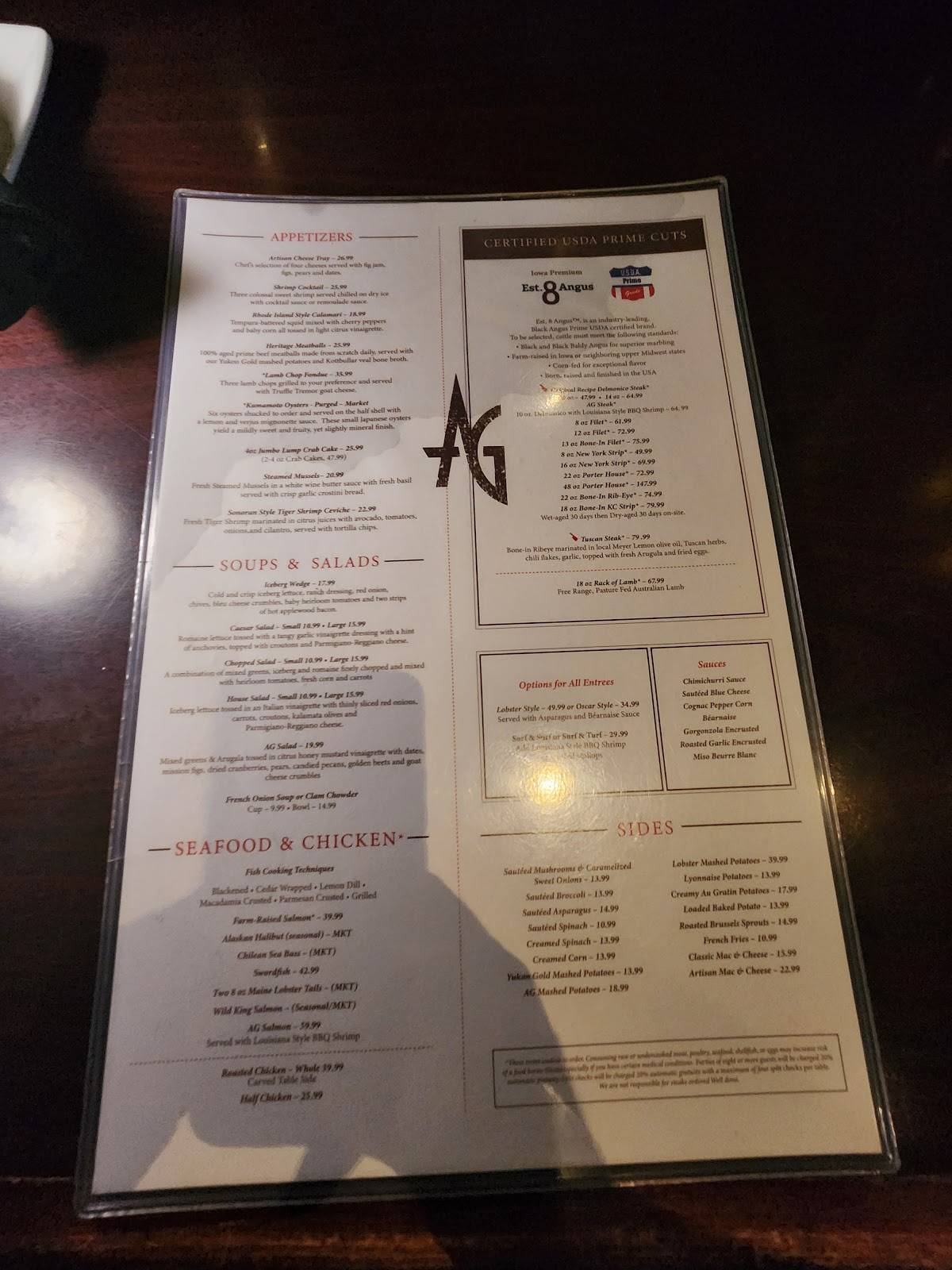 Menu at Arrowhead Grill steakhouse, Glendale
