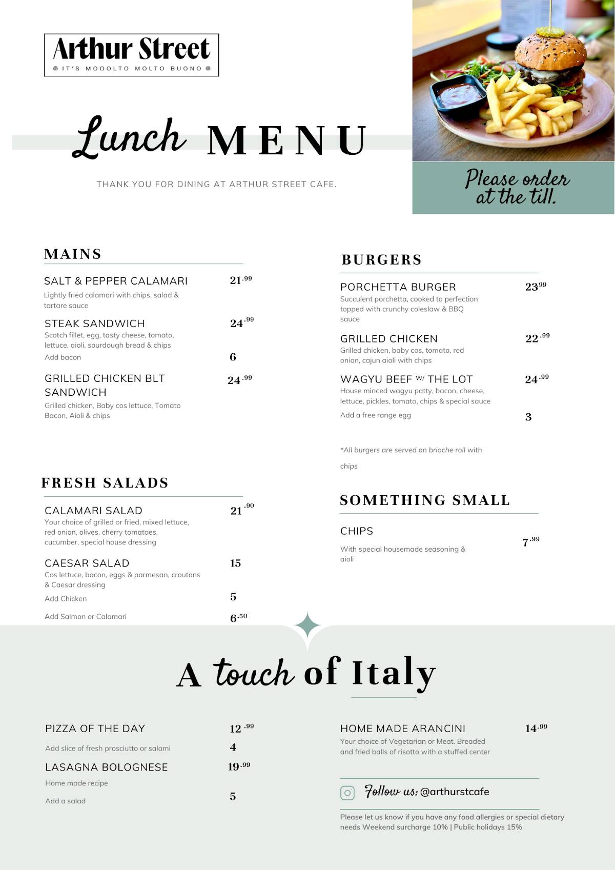 Menu at Arthur Street Cafe, Fairfield