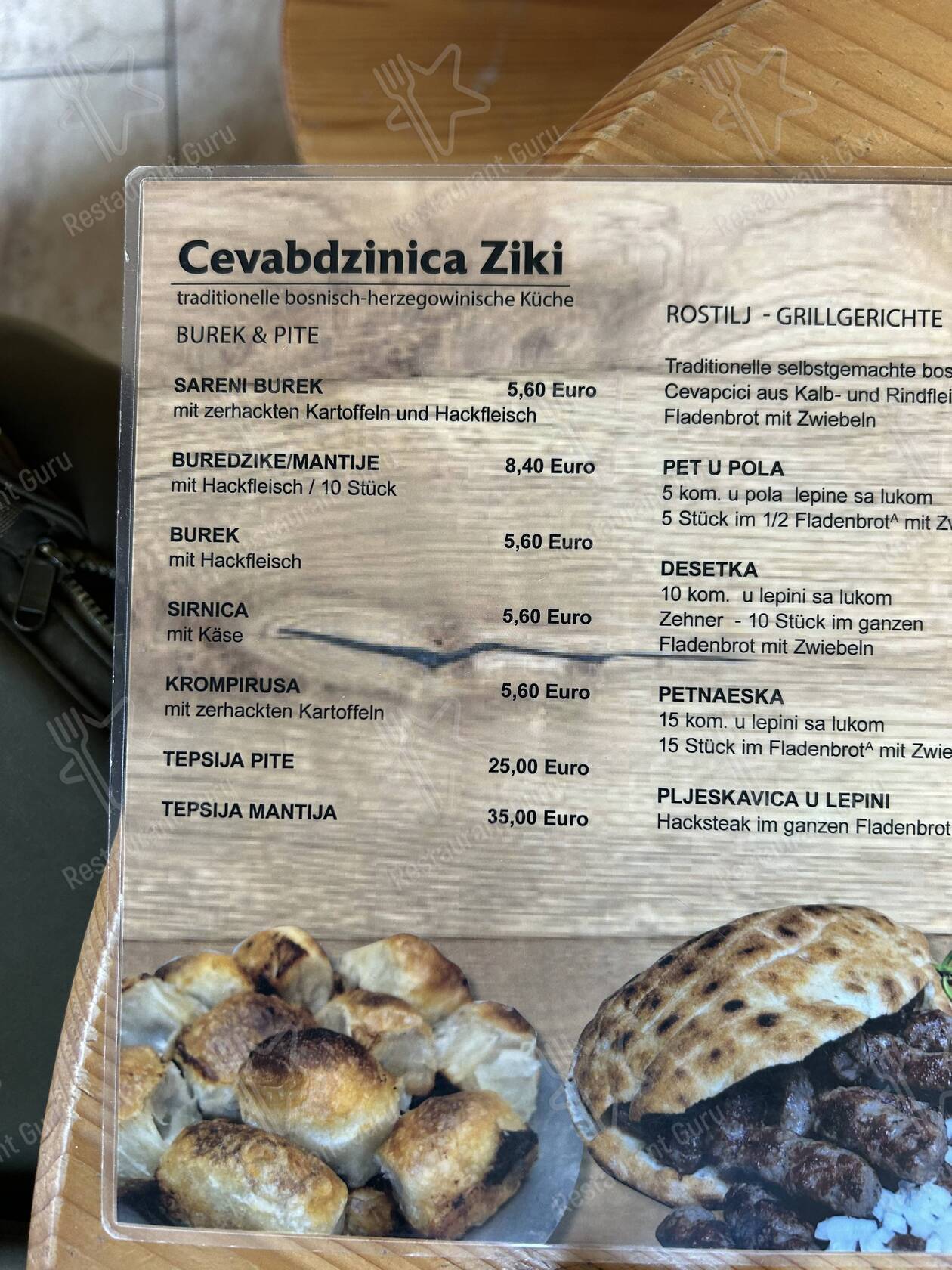Menu au Ascinica Ziki restaurant, Stuttgart