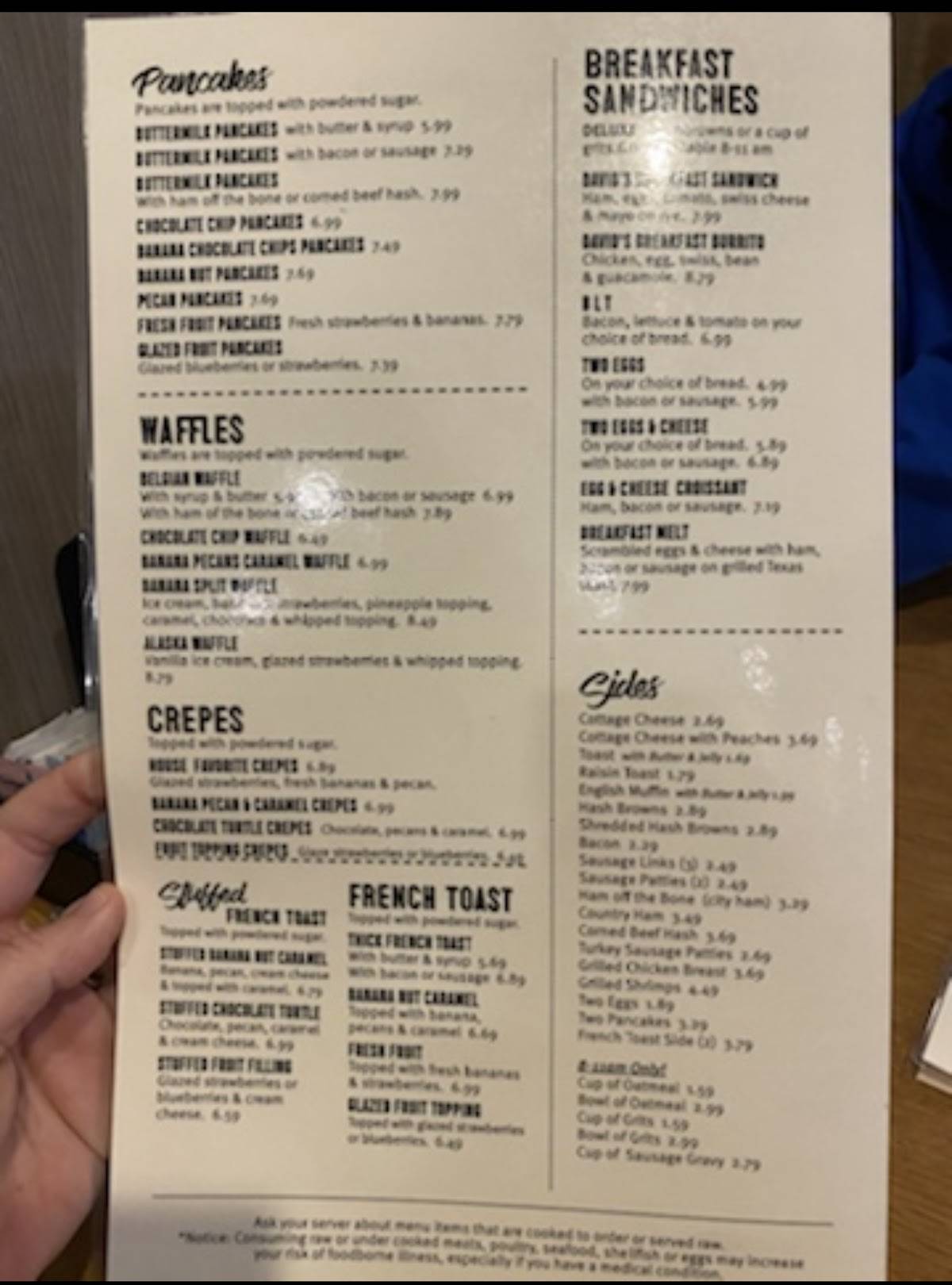 Menu at David's Restaurant, Asheboro