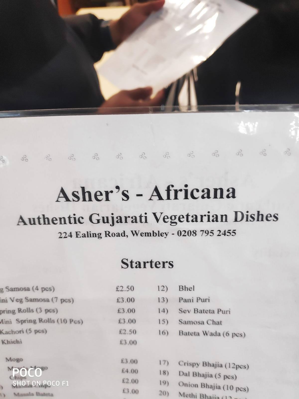 Menu at Asher's Africana Restaurant, Wembley