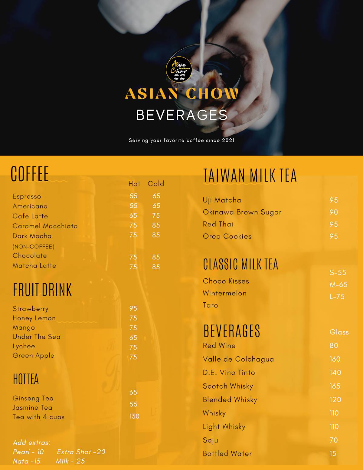 Menu at Asian Chow Tea House restaurant, Paniqui