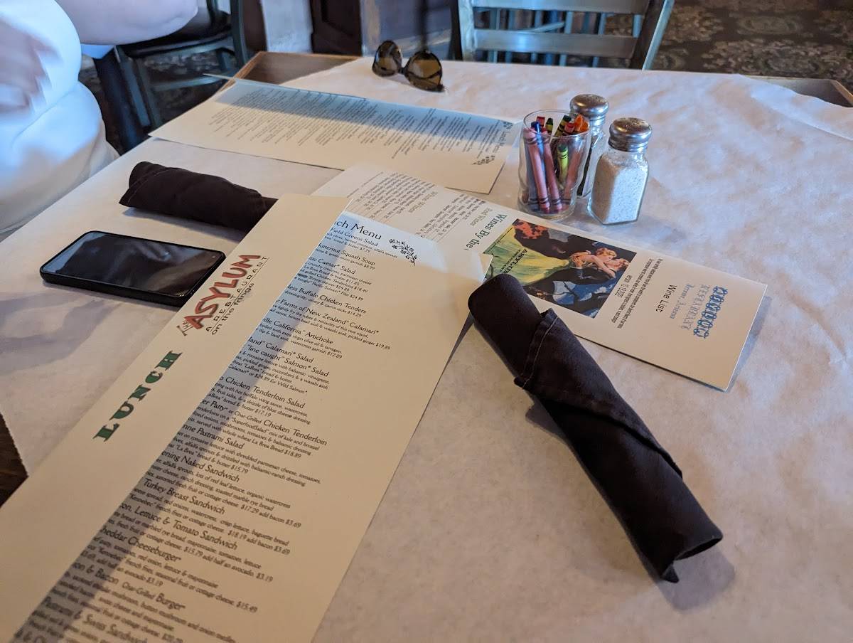 Menu at Asylum Restaurant, Jerome