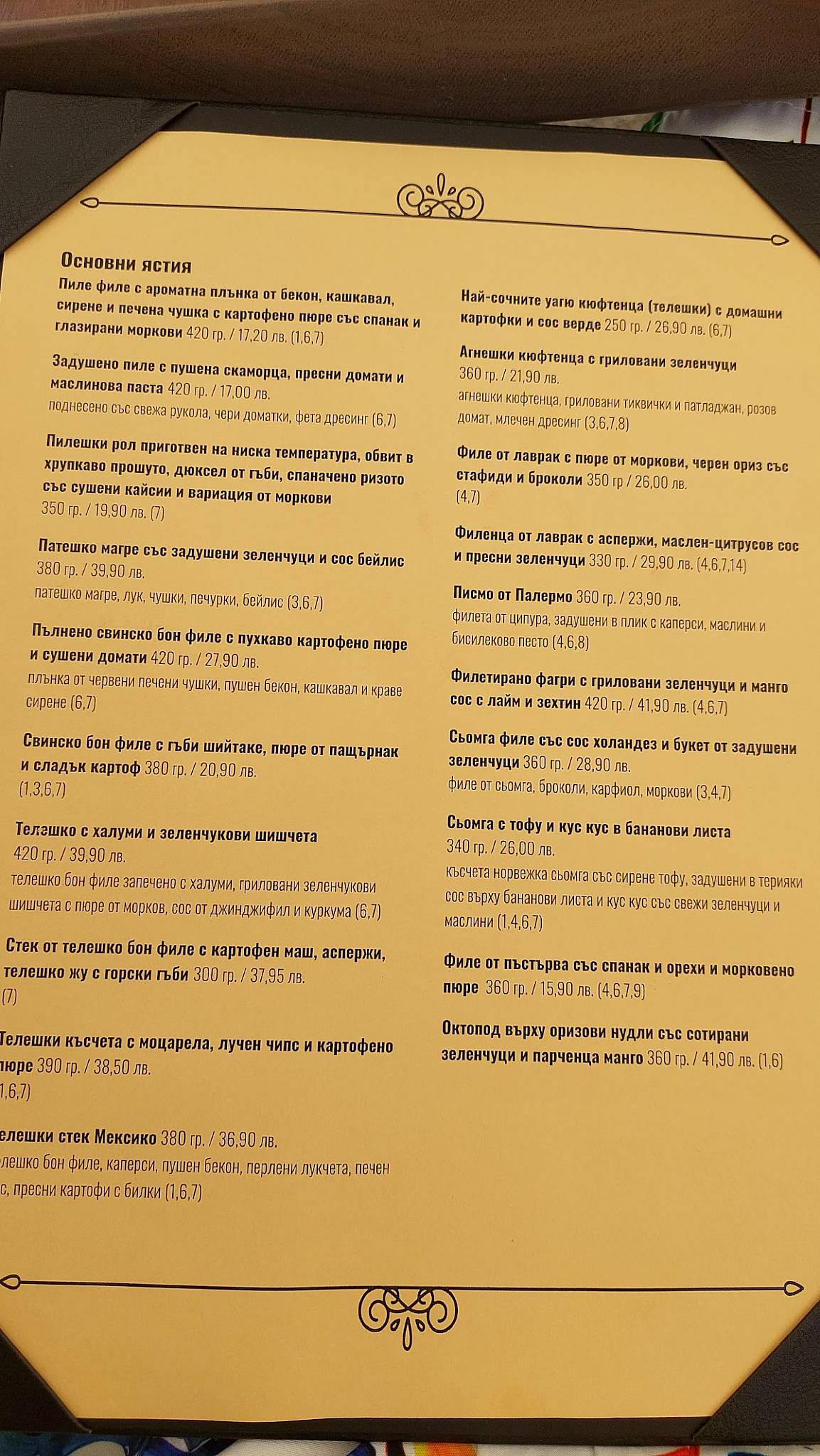 Menu at Atlas Restaurant, Plovdiv