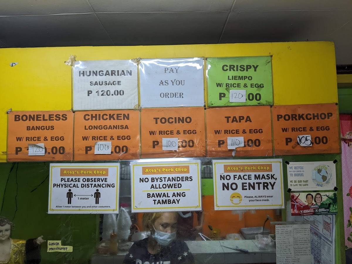 Menu at Atoy's Porkchop restaurant, Calamba, 55V8+3HC