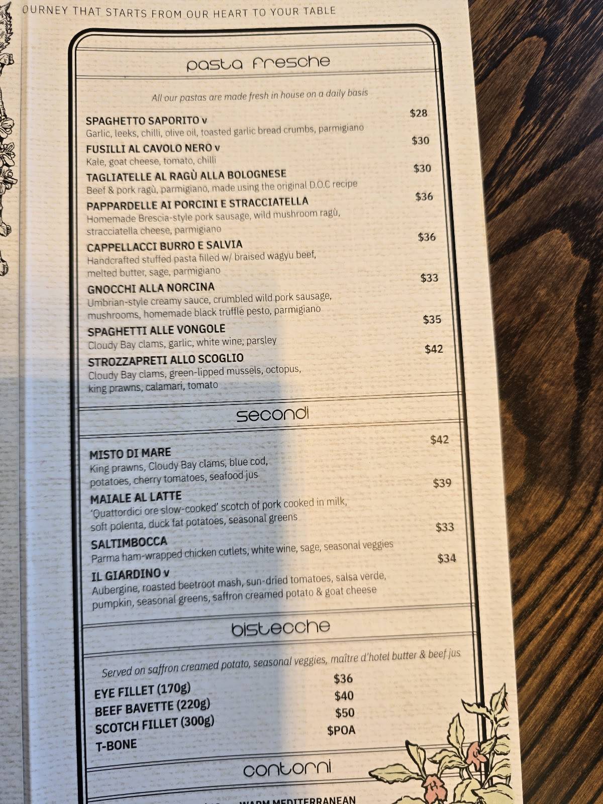 Menu at San Marco Trattoria & Bar, Auckland
