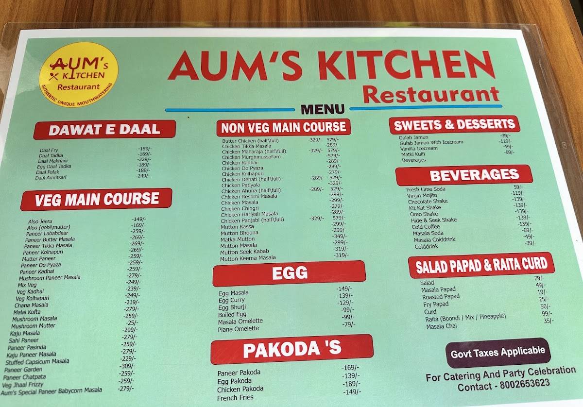 Menu at Aum's Kitchen, Bengaluru