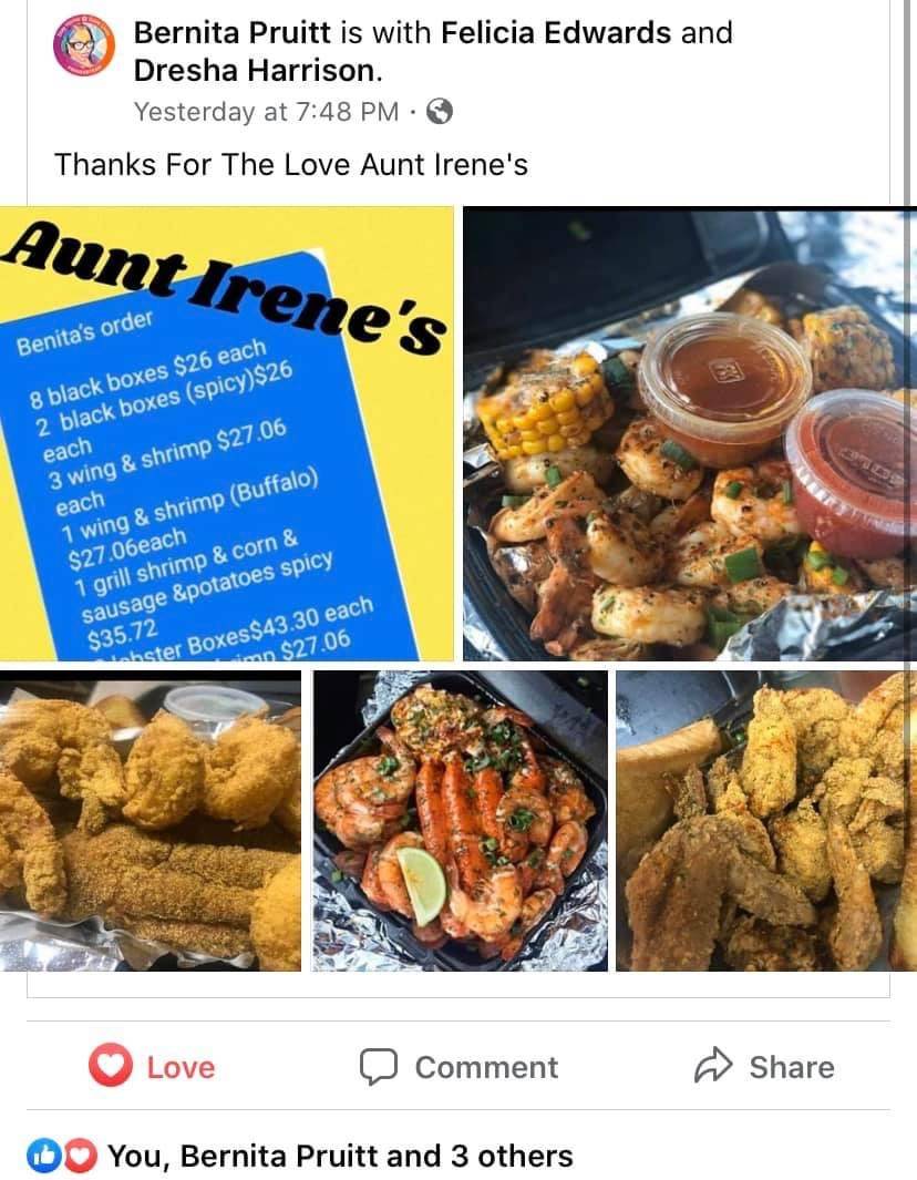 Menu at Aunt Irene Kitchen restaurant, Dallas, S Malcolm X Blvd