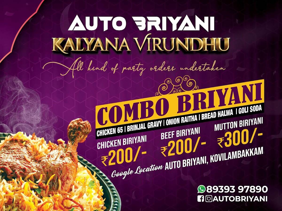 Menu at Auto Biryani, Kovilambakkam, Chennai