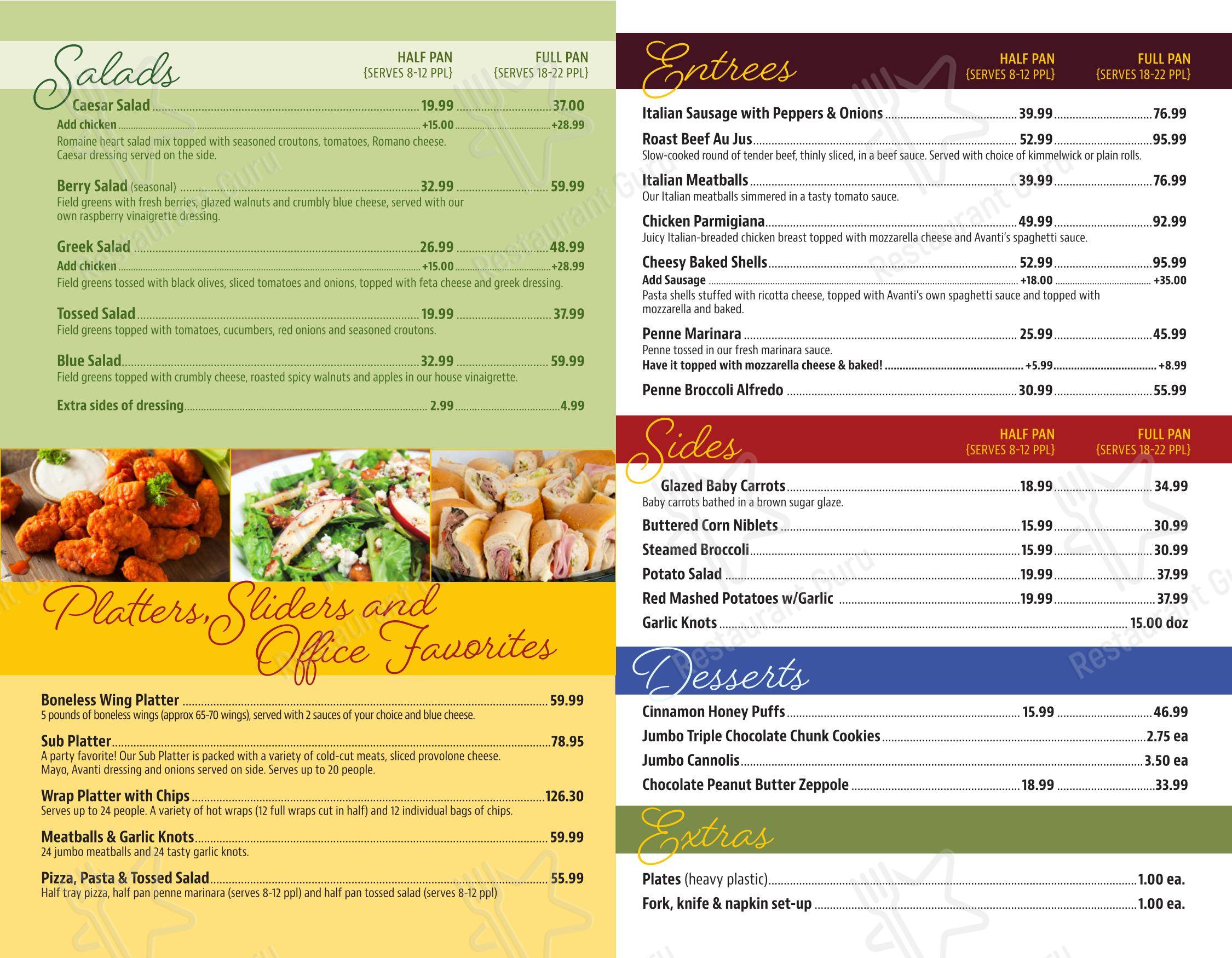 Menu at Avanti Pizza & Wood-Fired Kitchen pizzeria, Medina