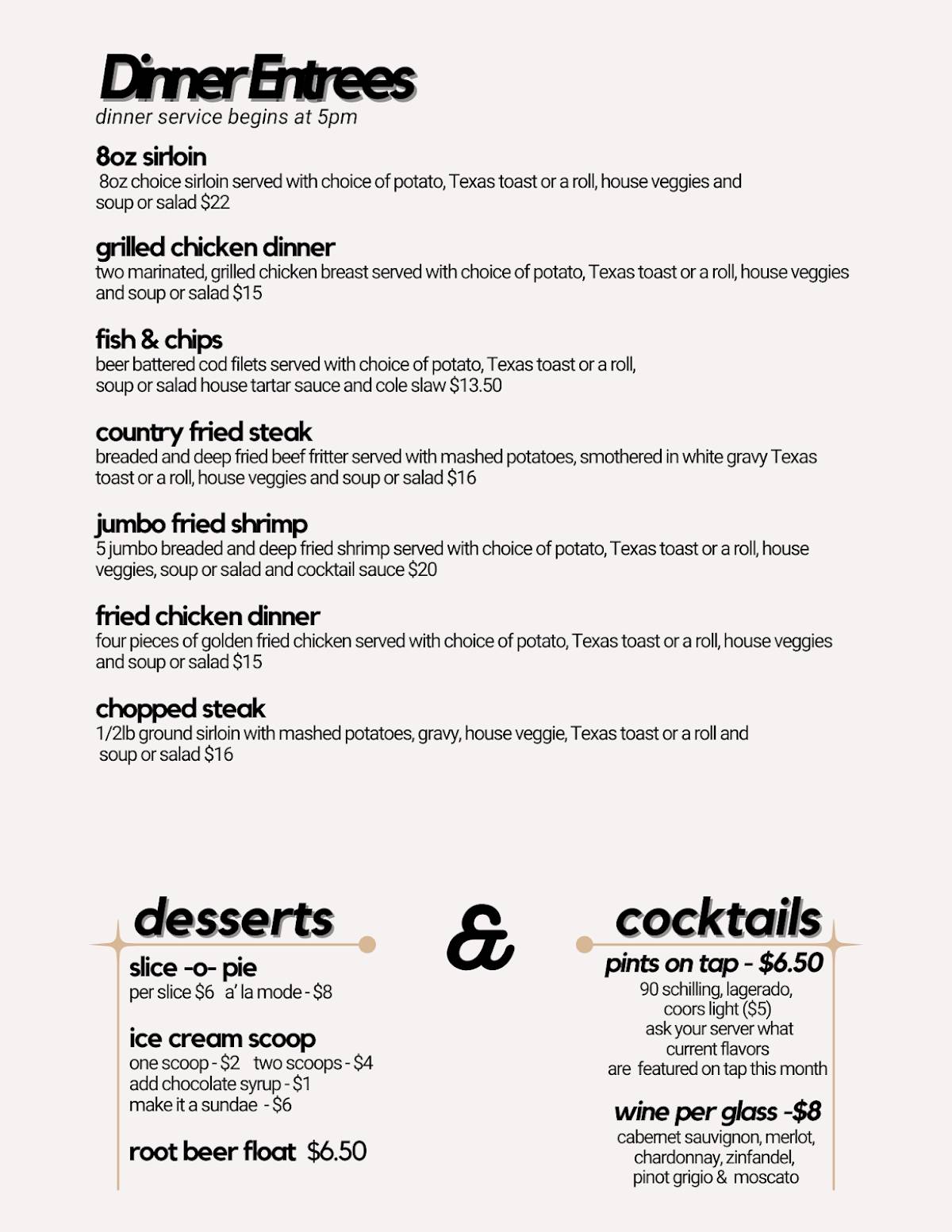 Menu at T Bar, Wellington, W Cleveland Ave