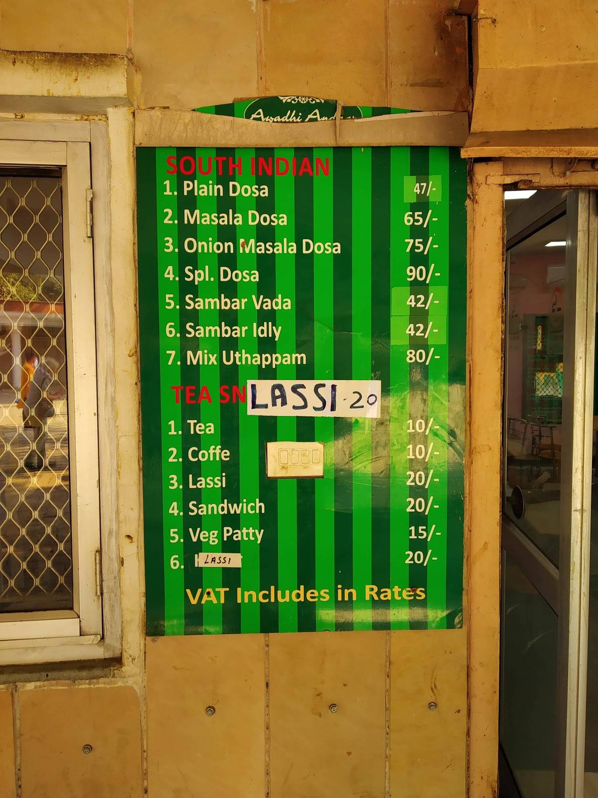 Menu at Awadhi Andaaz Canteen, New Delhi