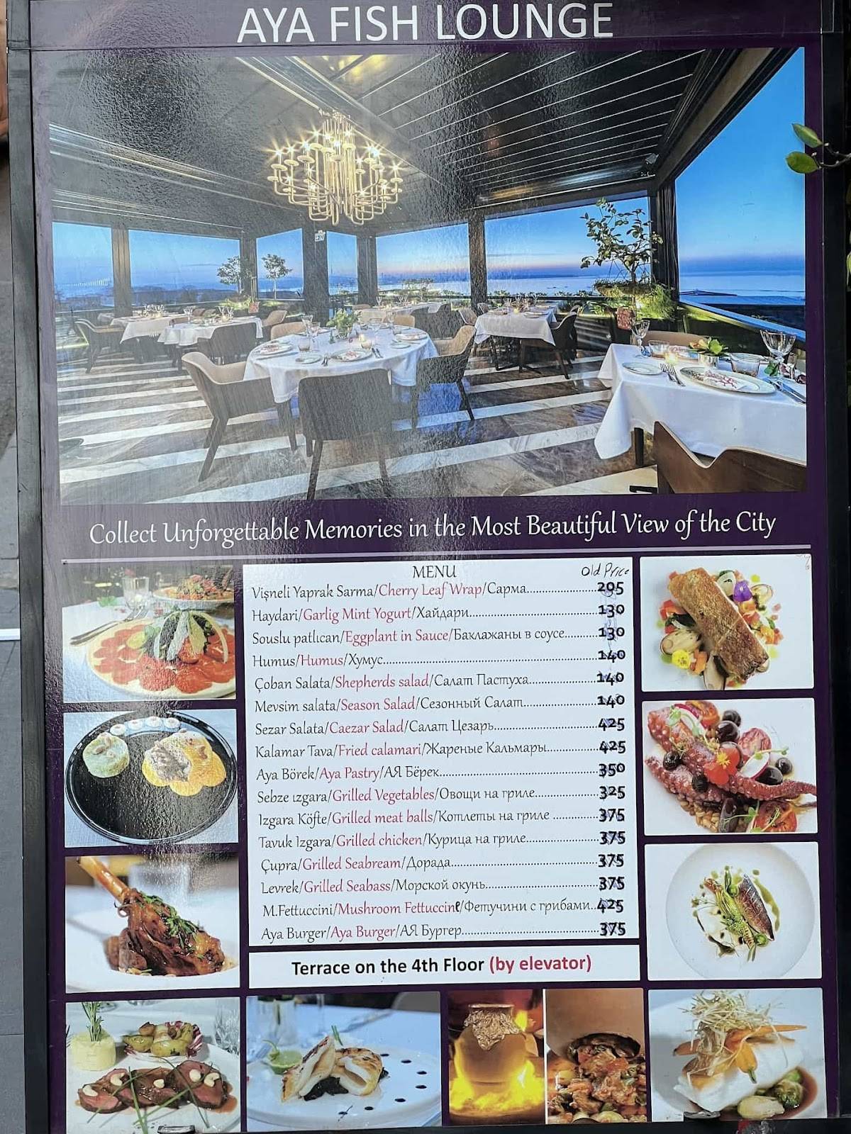 Carta de Aya Fish Lounge, Estambul