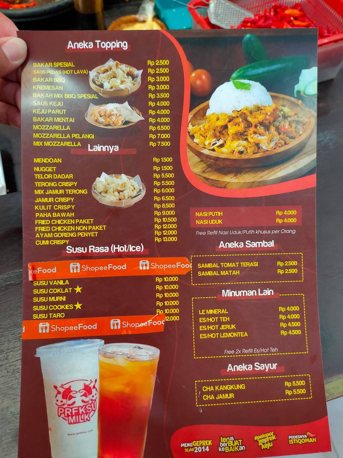 Menu at Ayam Geprek & Susu (PREKSU) restaurant, Malang