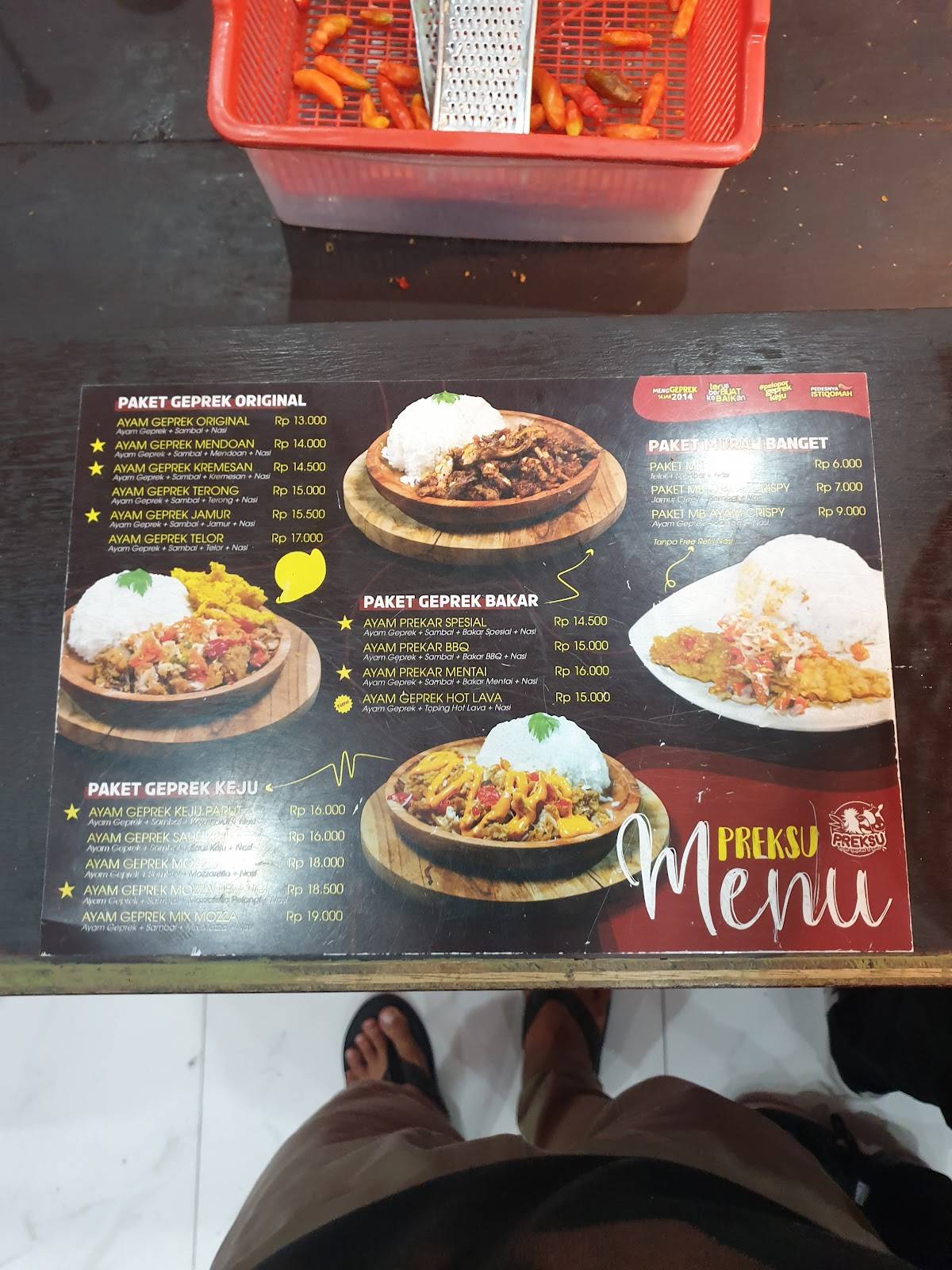 Menu at Ayam Geprek & Susu (PREKSU) restaurant, Malang