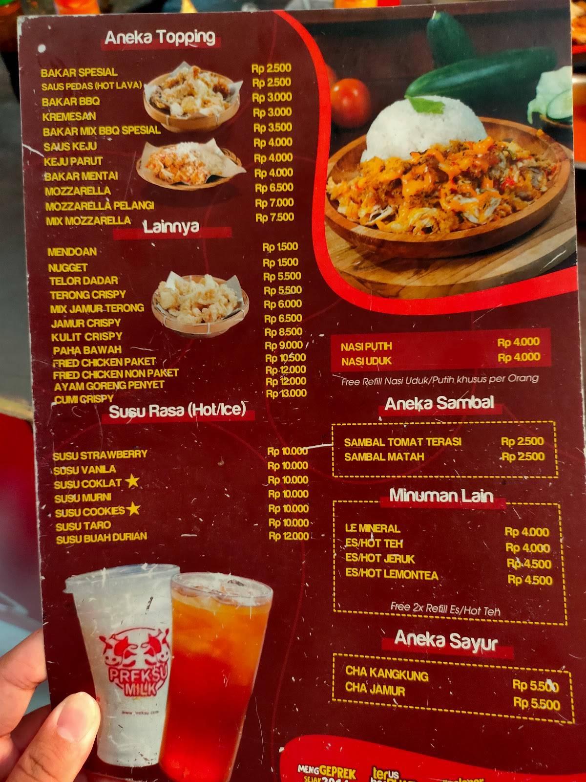 Menu at Ayam Geprek & Susu (PREKSU) restaurant, Malang