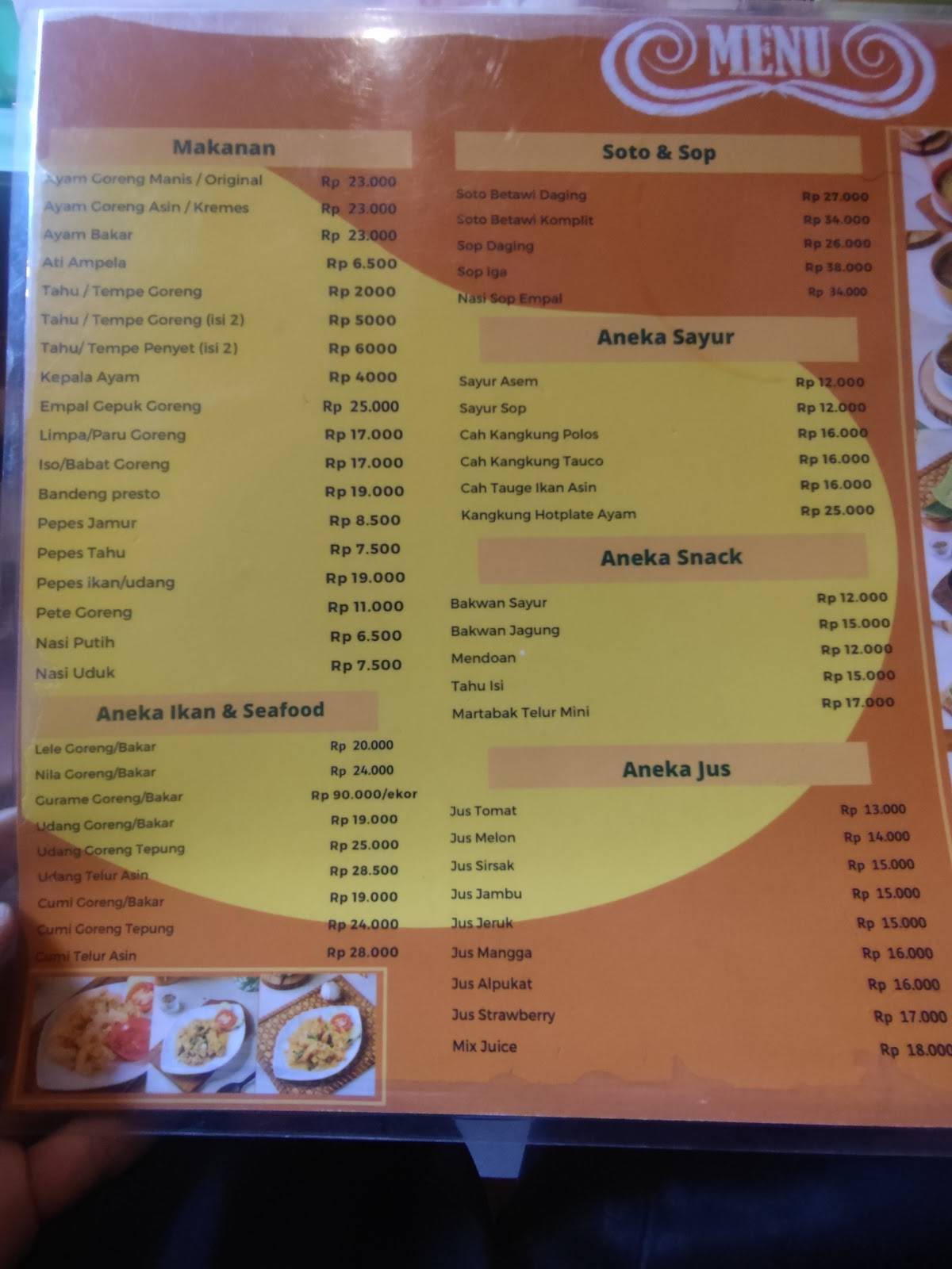 Menu at Ayam Goreng Kampung Kali restaurant, Semarang, Jl. Mayor Jend ...