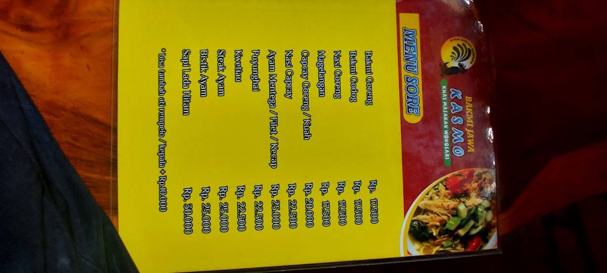Carta del restaurante Ayam Goreng Kampung Kasmo, Tamanmartani, 6FG3+QWF