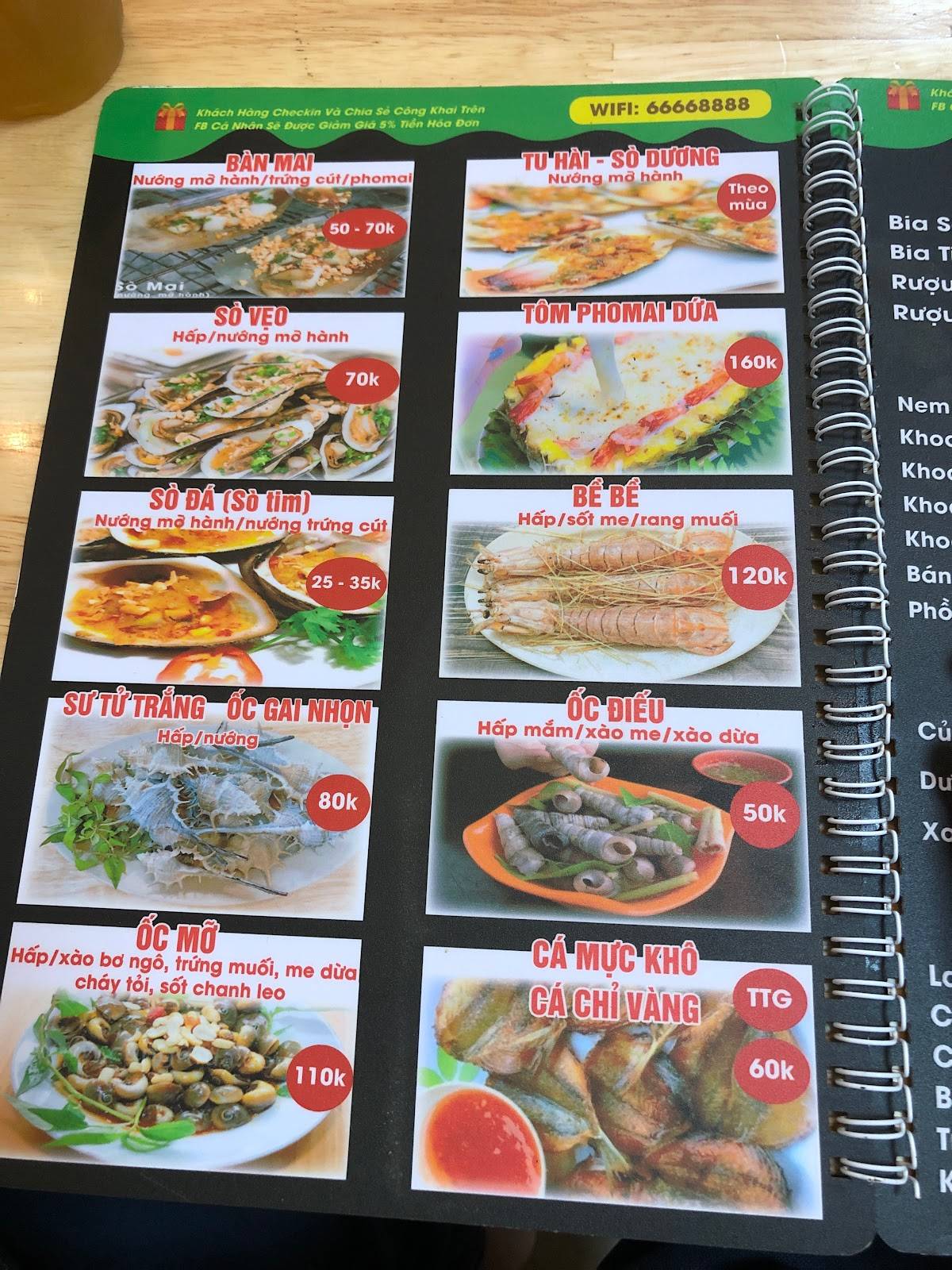Menu at Bông Ốc Hải Phòng restaurant, Hanoi, 44 Ng. 42 P. Sài Đồng