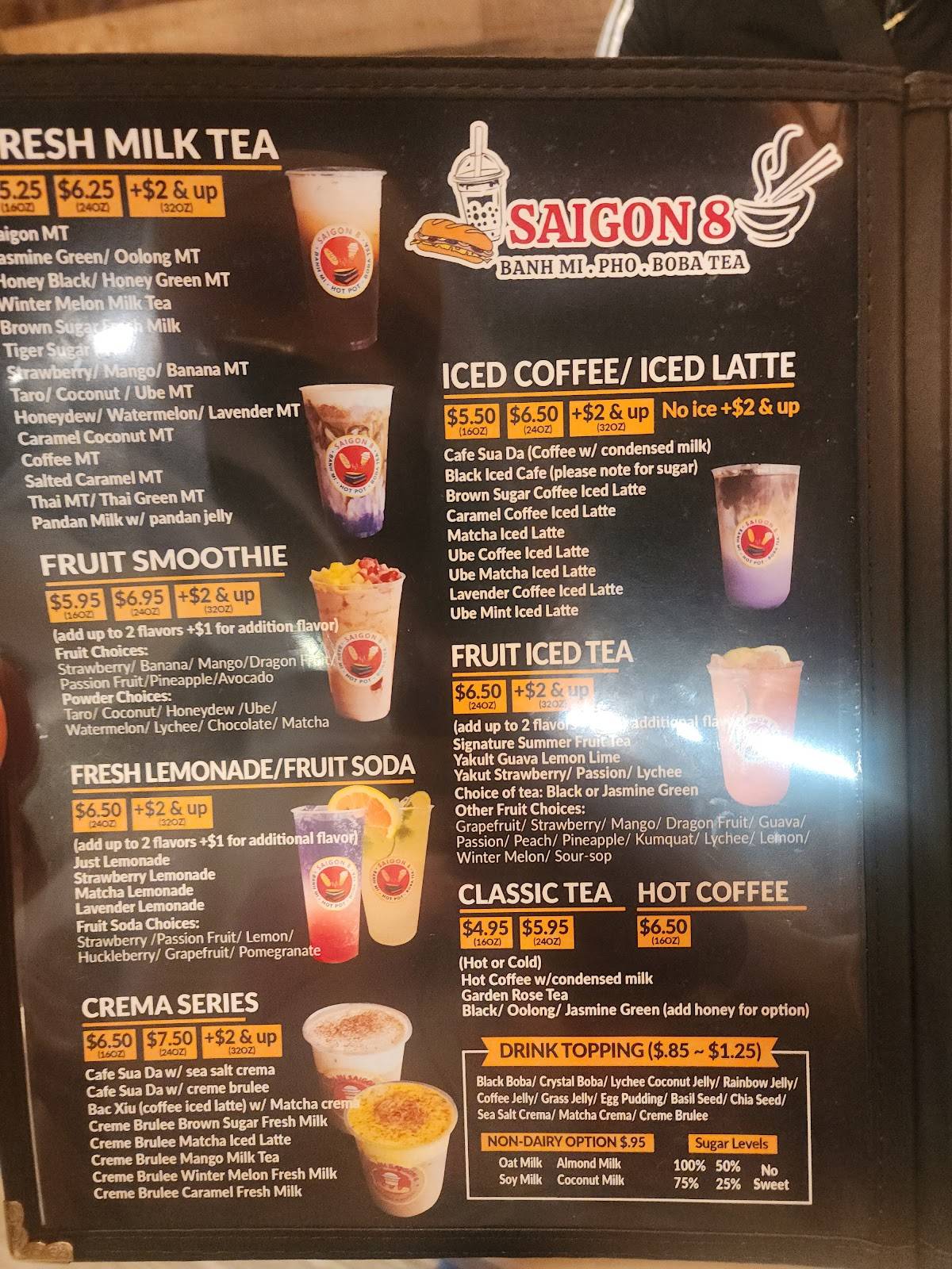 Menu at BANH MI SAIGON 8 ( Banh Mi- Pho- Boba Tea) restaurant, Olympia