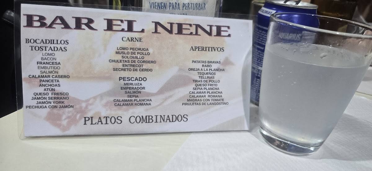 Menu at BAR EL NENE., Teresa de Cofrentes