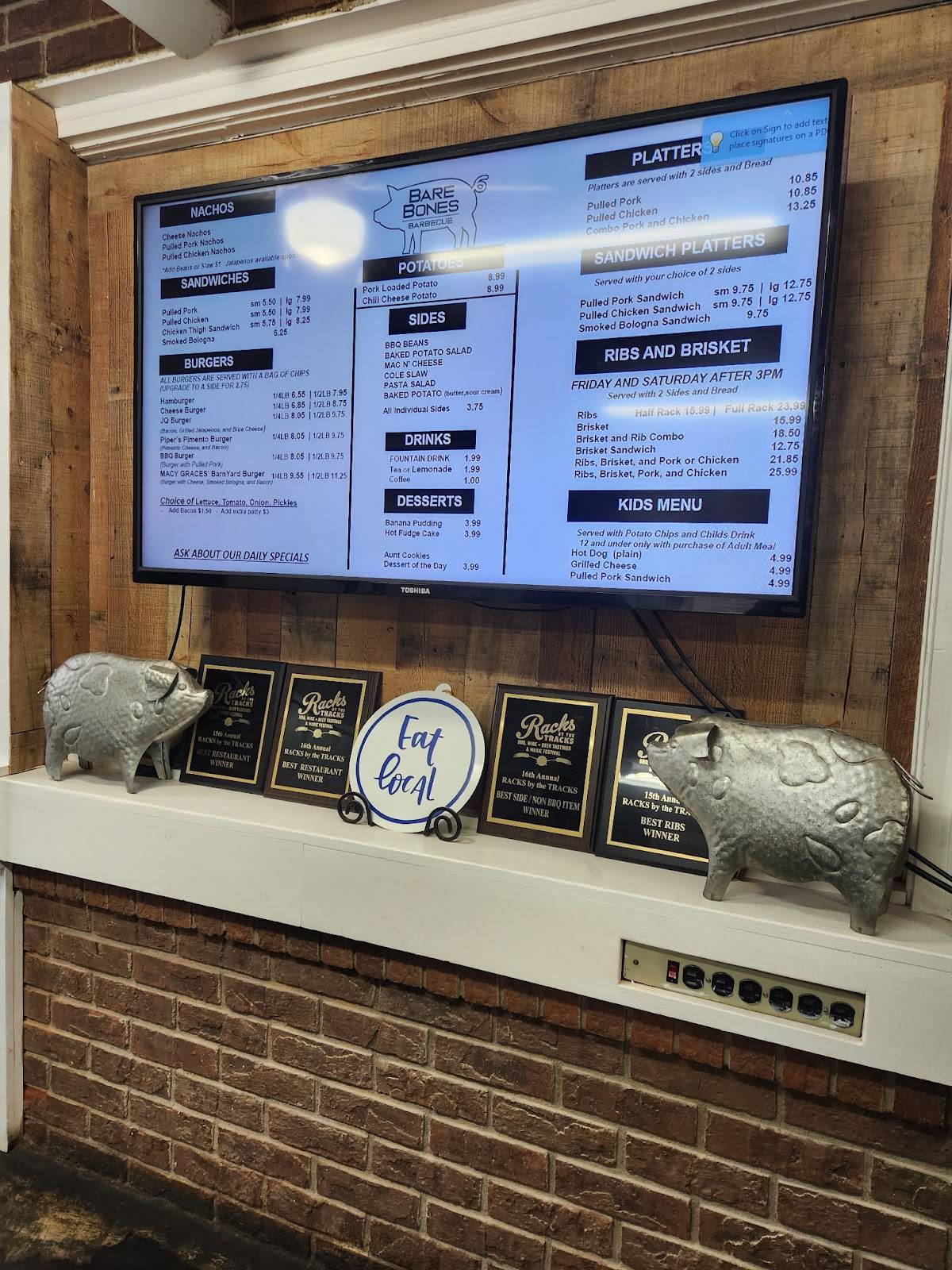 Menu at Bare Bones BBQ, Kingsport, Memorial Blvd