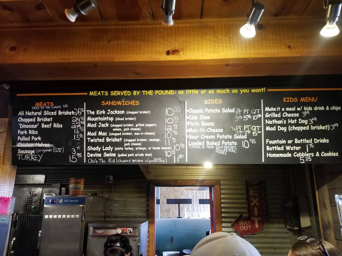 Menu at Mad Jack's Mountaintop Barbecue, Cloudcroft