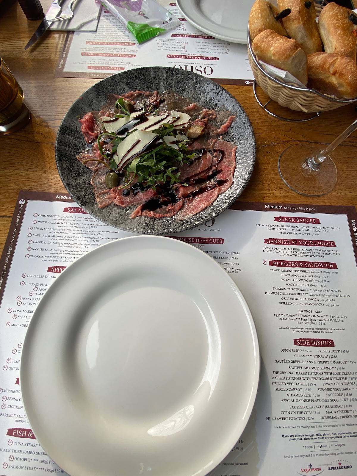 Menu at Osho, Bucharest