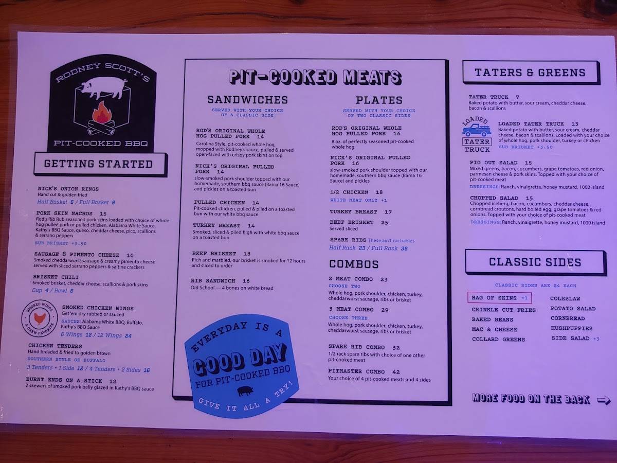 Menu at Rodney Scott's BBQ, Charleston