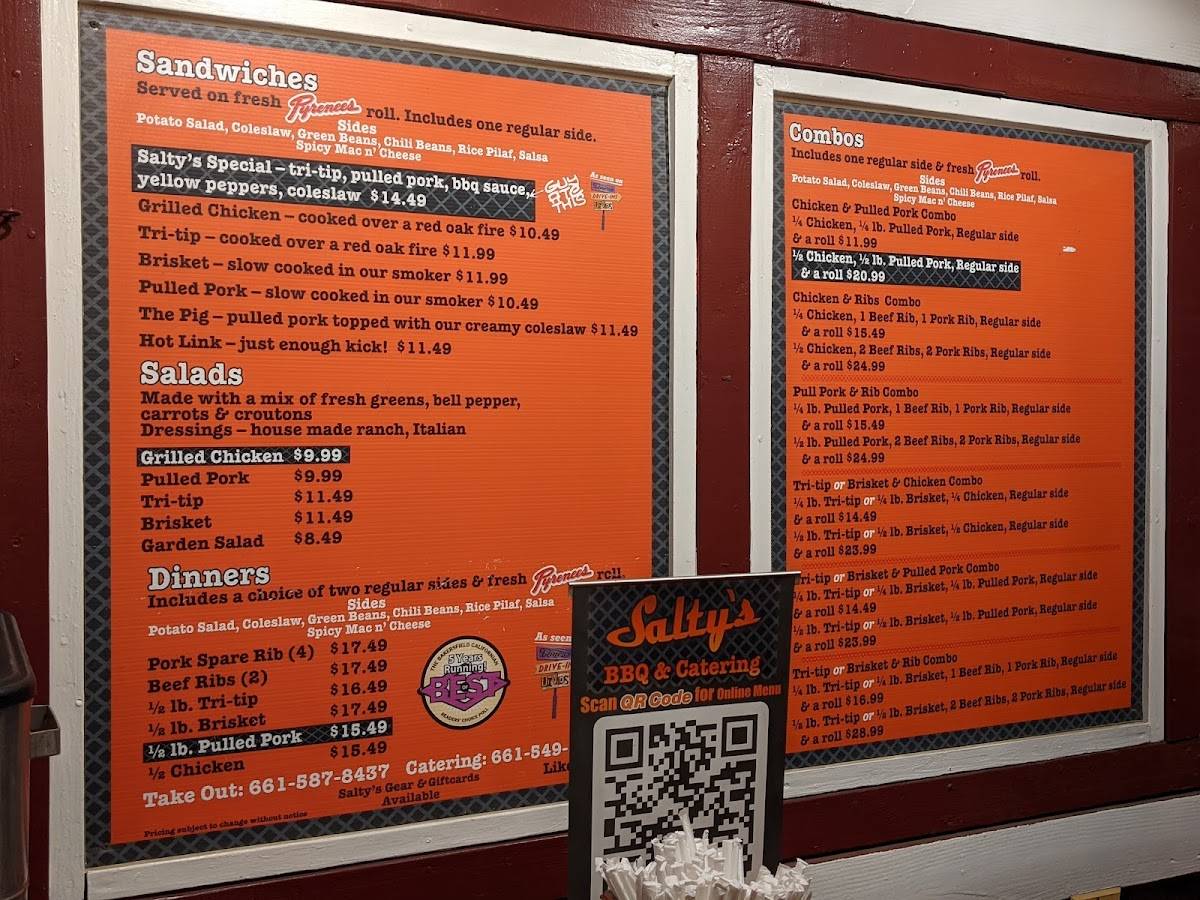 Menu at Salty's BBQ, Bakersfield, Rosedale Hwy
