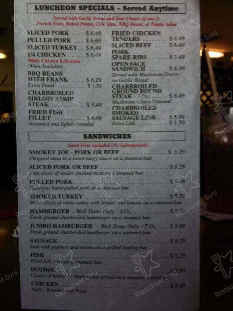 Menu at Smokey's BBQ, Pensacola, Pensacola Blvd