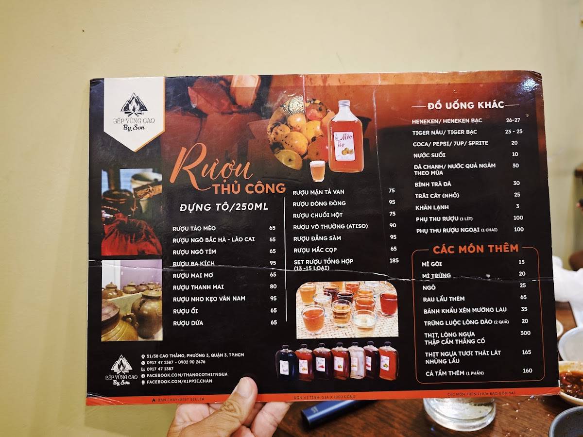 Menu at BẾP VÙNG CAO BY SƠN - Đặc sản Tây Bắc restaurant, Ho Chi Minh City