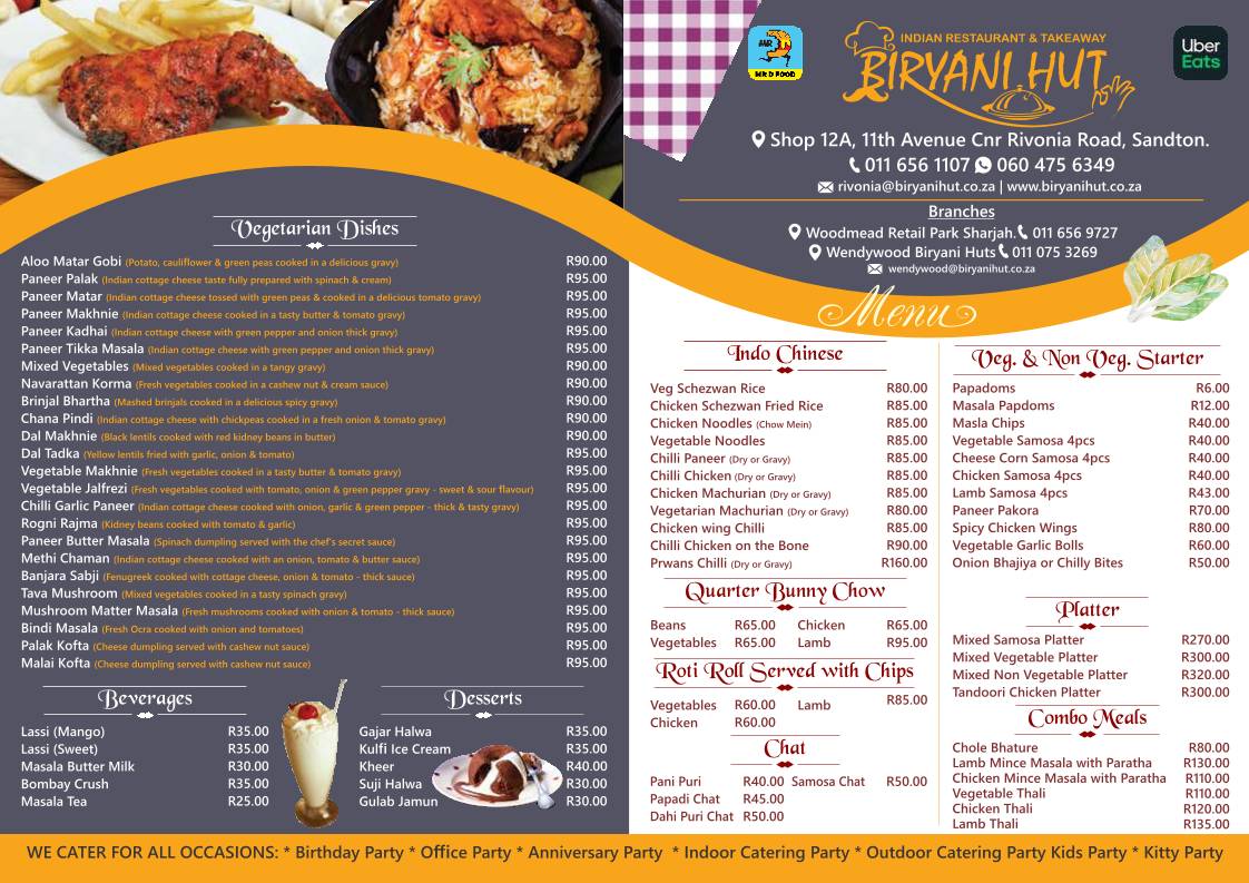 Menu at BIRYANI HUT RIVONIA restaurant, Sandton