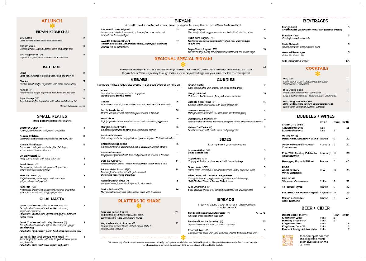 Menu at BKC - Biryani Kebab Chai - Soho restaurant, London
