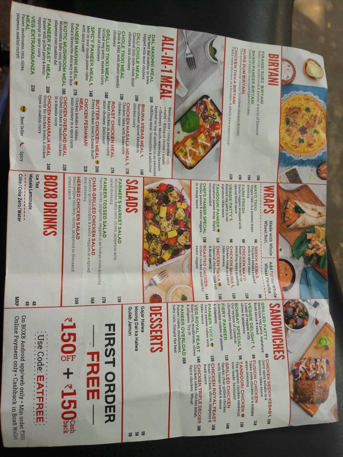 Menu at BOX8- Desi Meals Order Food Online, Mumbai, IOCL Petrol Pump